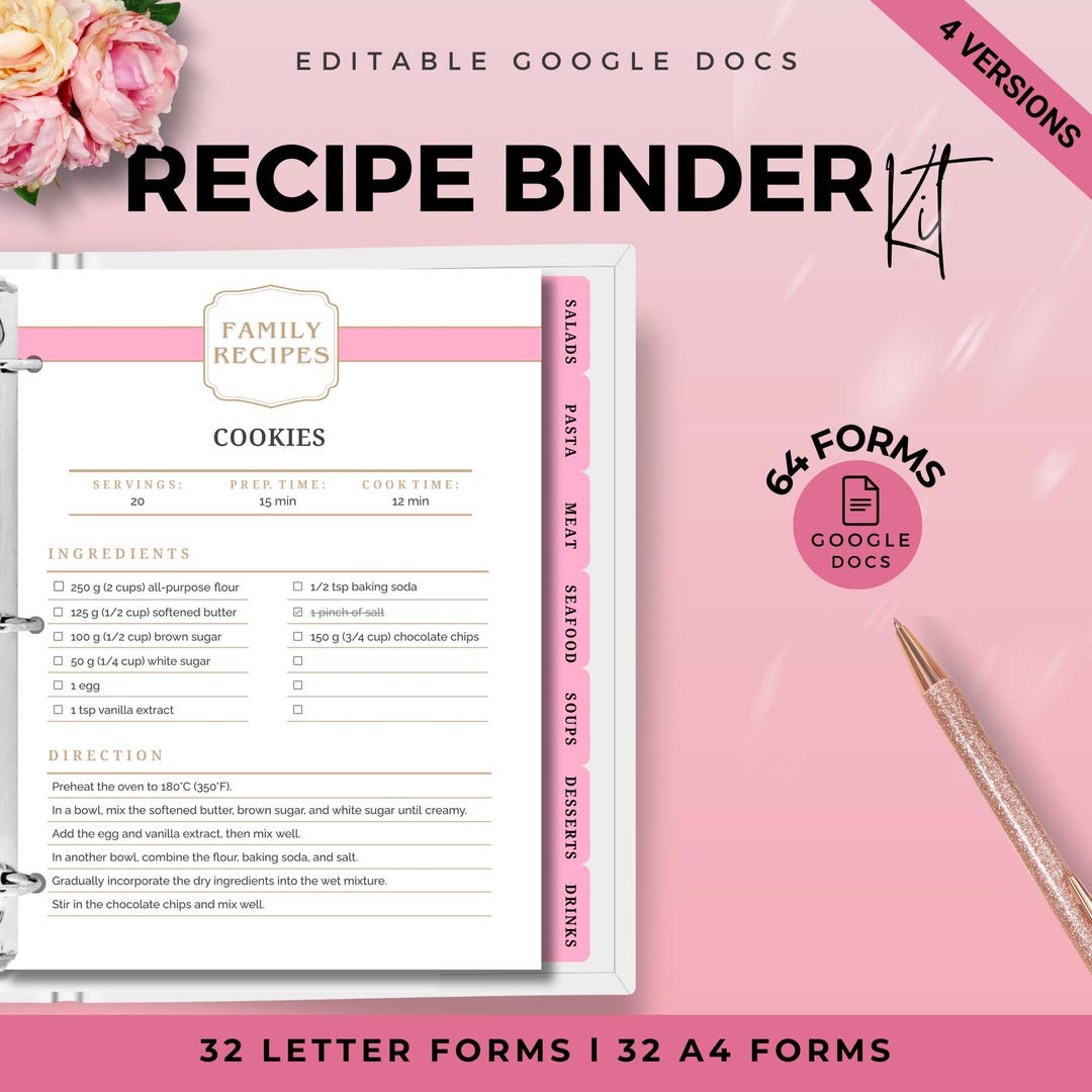 Editable Recipe Binder Kit - Custom Cookbook - Family Recipe Organizer ...