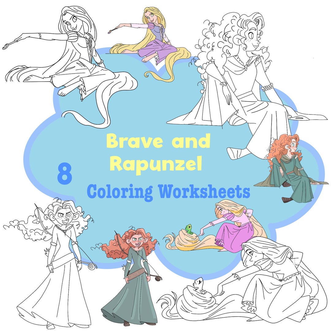 Brave and Rapunzel Coloring Book: 8 Fun-filled Worksheets With Vibrant ...