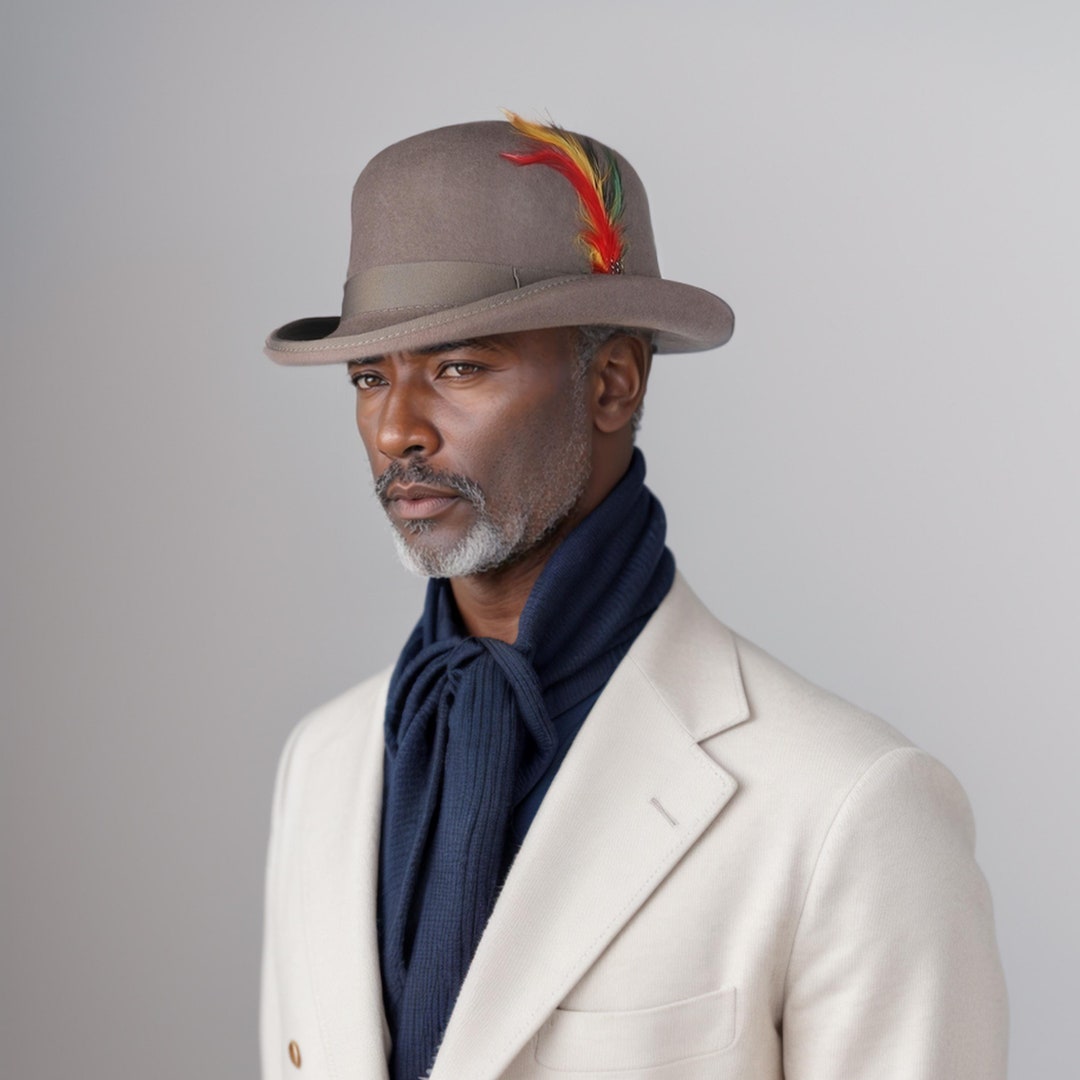 Vintage Style Grey Wool Felt Bowler Hat Classic Derby Hat for Men Satin ...