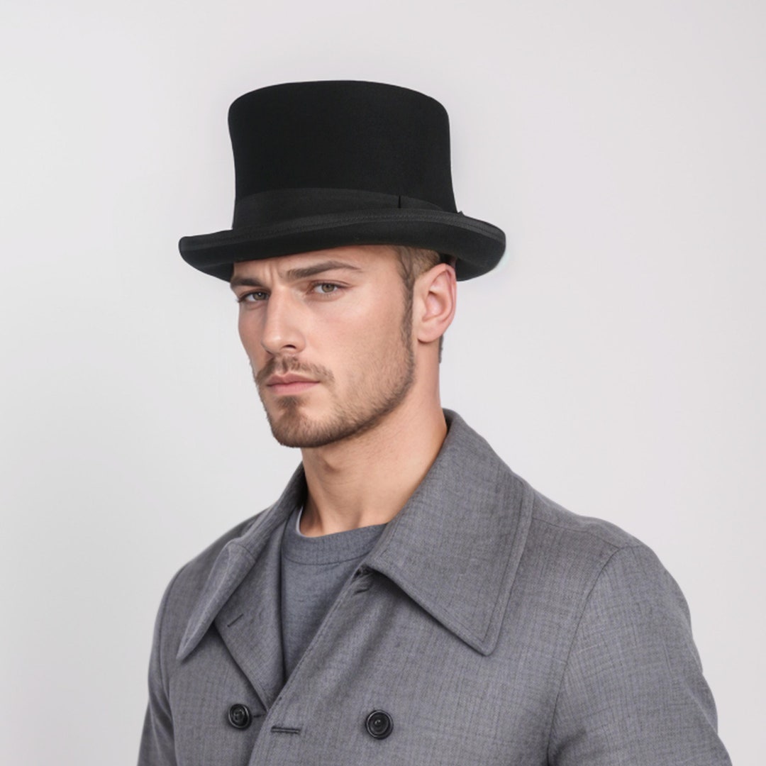 Crushable Wool Felt Top Hat Black Victorian Western Style for Men and ...