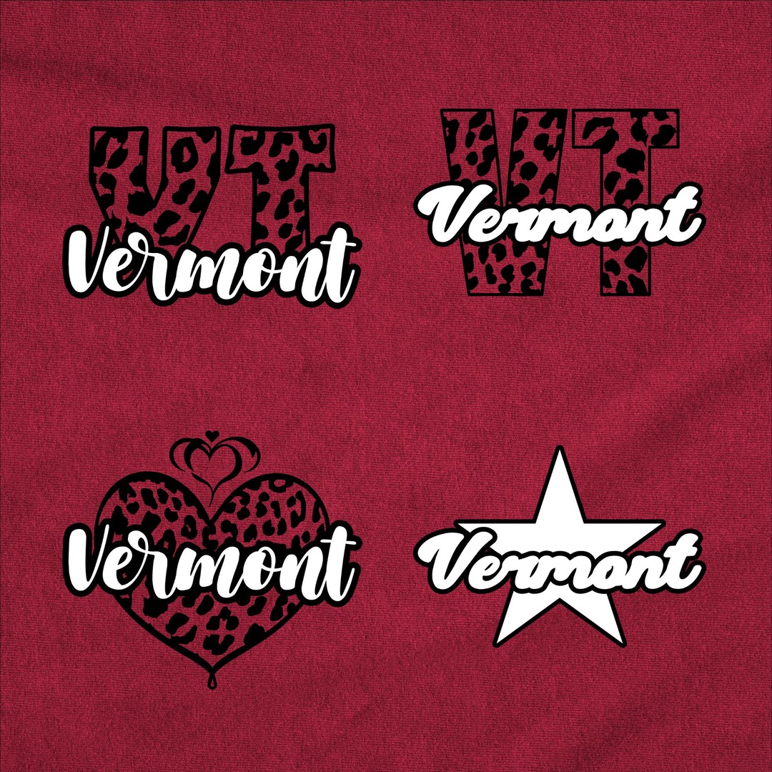 Vermont SVG Bundle Leopard Print Letters, Heart and Star Designs for ...
