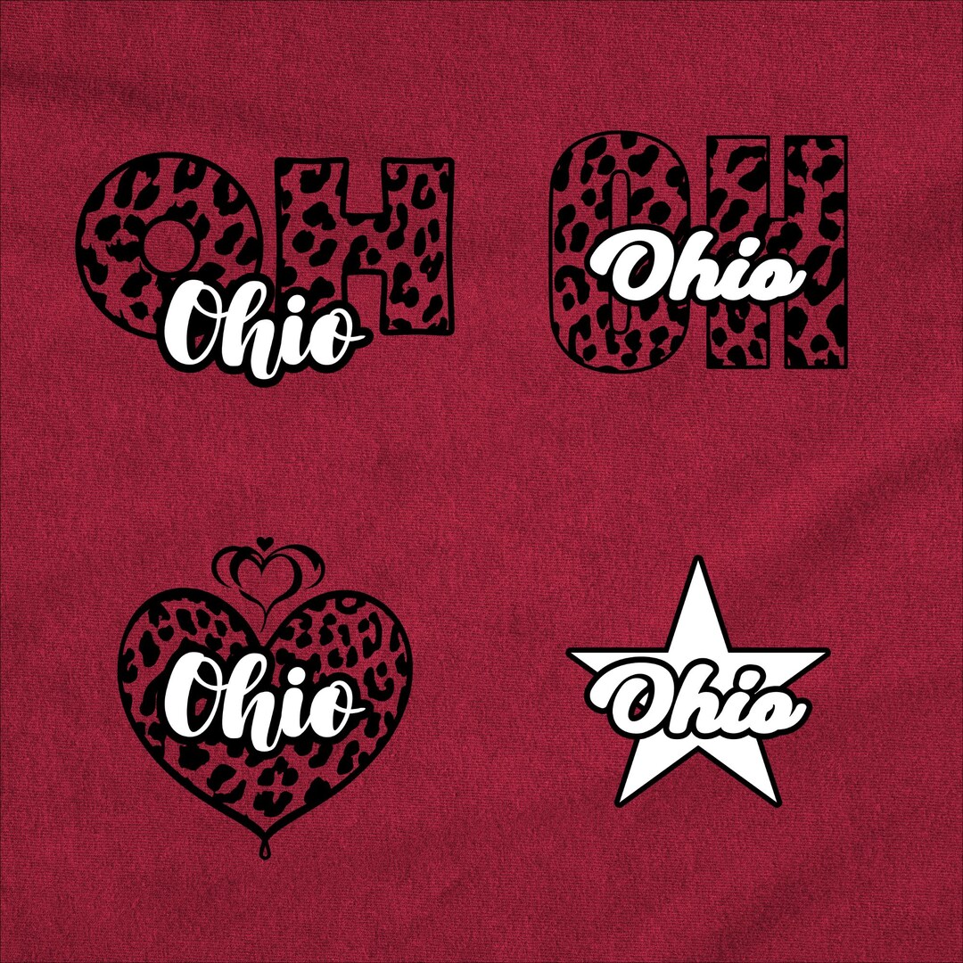 Ohio SVG Bundle Leopard Print Letters, Heart and Star Designs for ...
