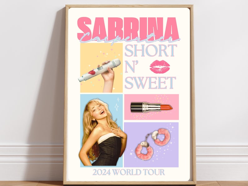 Sabrina Carpenter 2024 Tour Poster Merch Short N Sweet Fun Digital Art ...