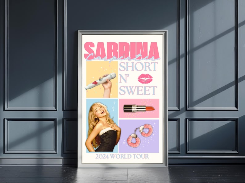 Sabrina Carpenter 2024 Tour Poster Merch Short N Sweet Fun Digital Art ...
