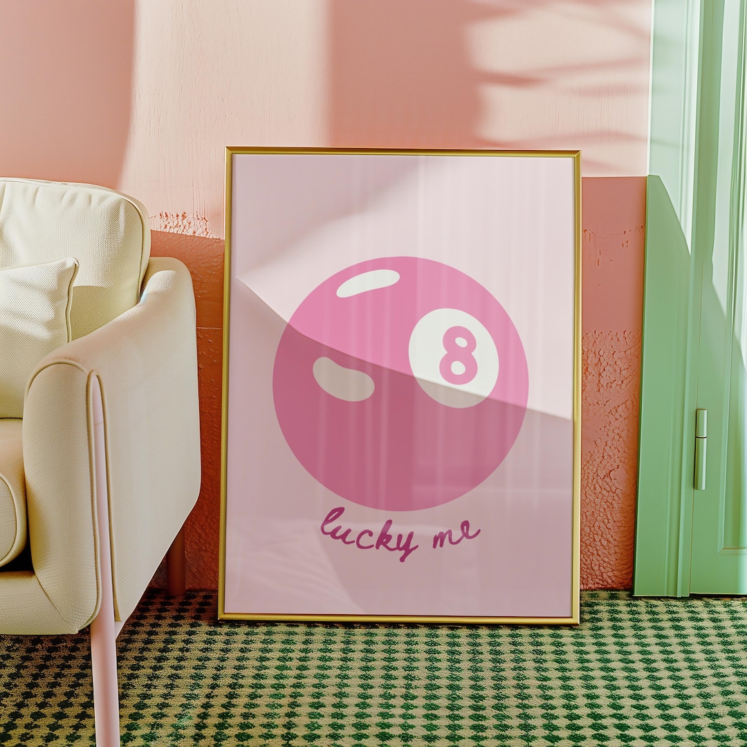 Lucky Me Art Print | Pink Eight Ball | Minimalist Wall Decor - Etsy