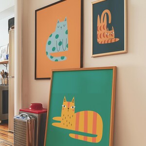 Colorful Cat Art | Set of 3 Prints | Bold Wall Decor | Kids Playroom ...