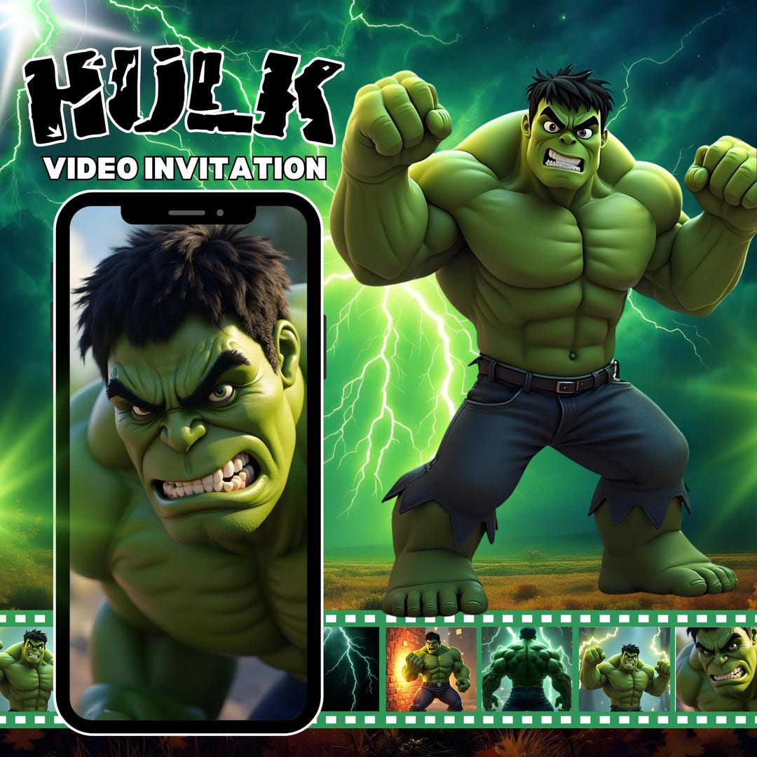 Editable Hulk Birthday Video Invitation: Animated Superhero Evite (MP4 ...