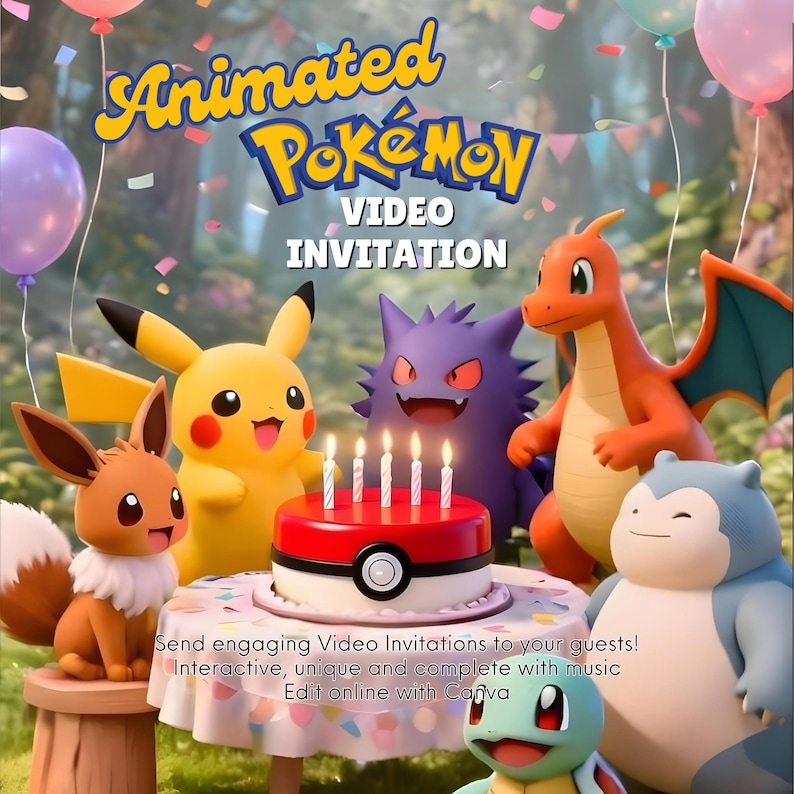 Pokemon Birthday Video PHOTO Invitation: Animated Pikachu Party Evite ...