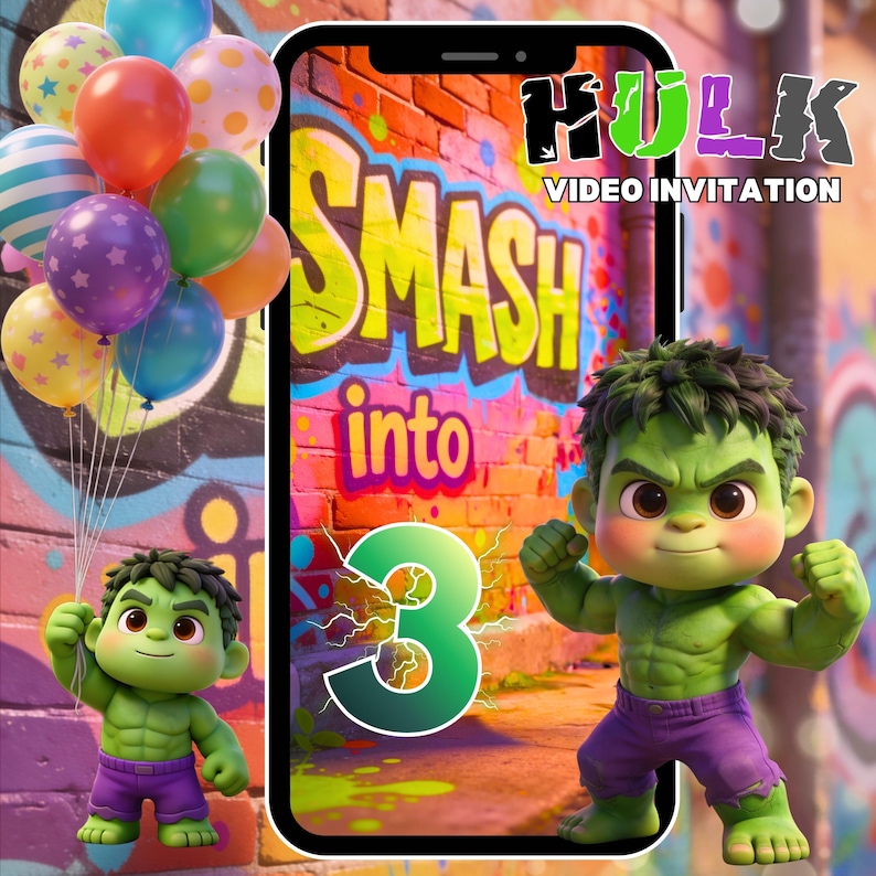 Hulk Birthday Video Invitation: Animated Green Superhero Party Evite ...