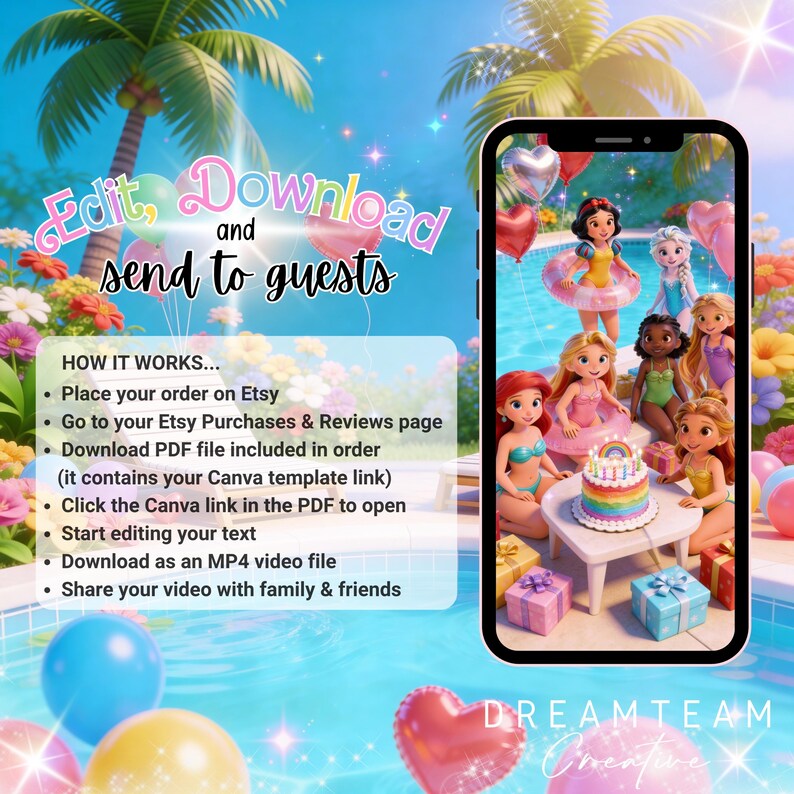 Princess Pool Party Video Invitation: Animated Summer Princesses ...