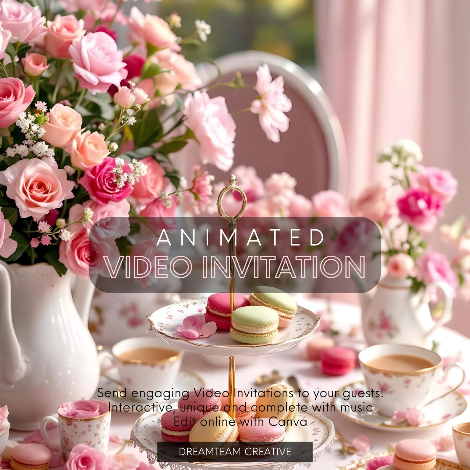 Pink High Tea Birthday Video Invitation: Animated Tea Par-tea Evite ...