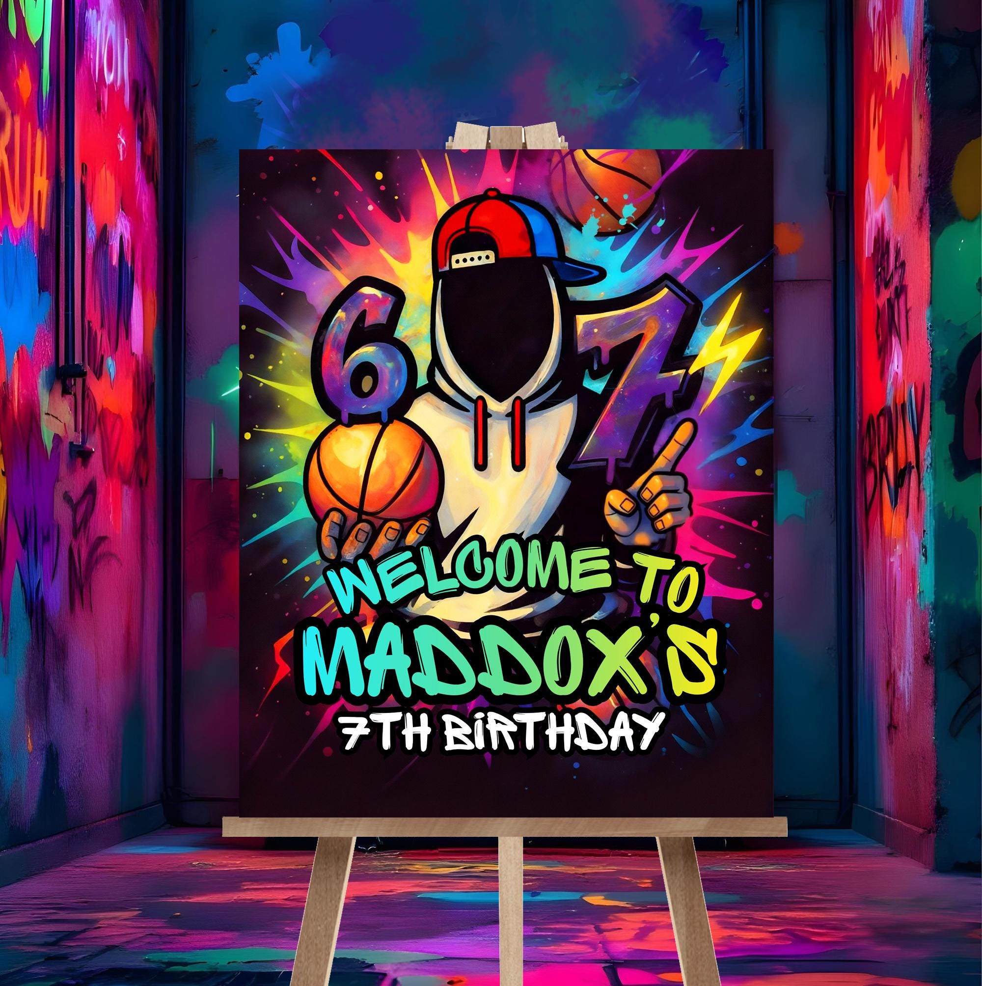 6-7 Birthday Welcome Sign | Graffiti Party Decor | Instant Download - Etsy