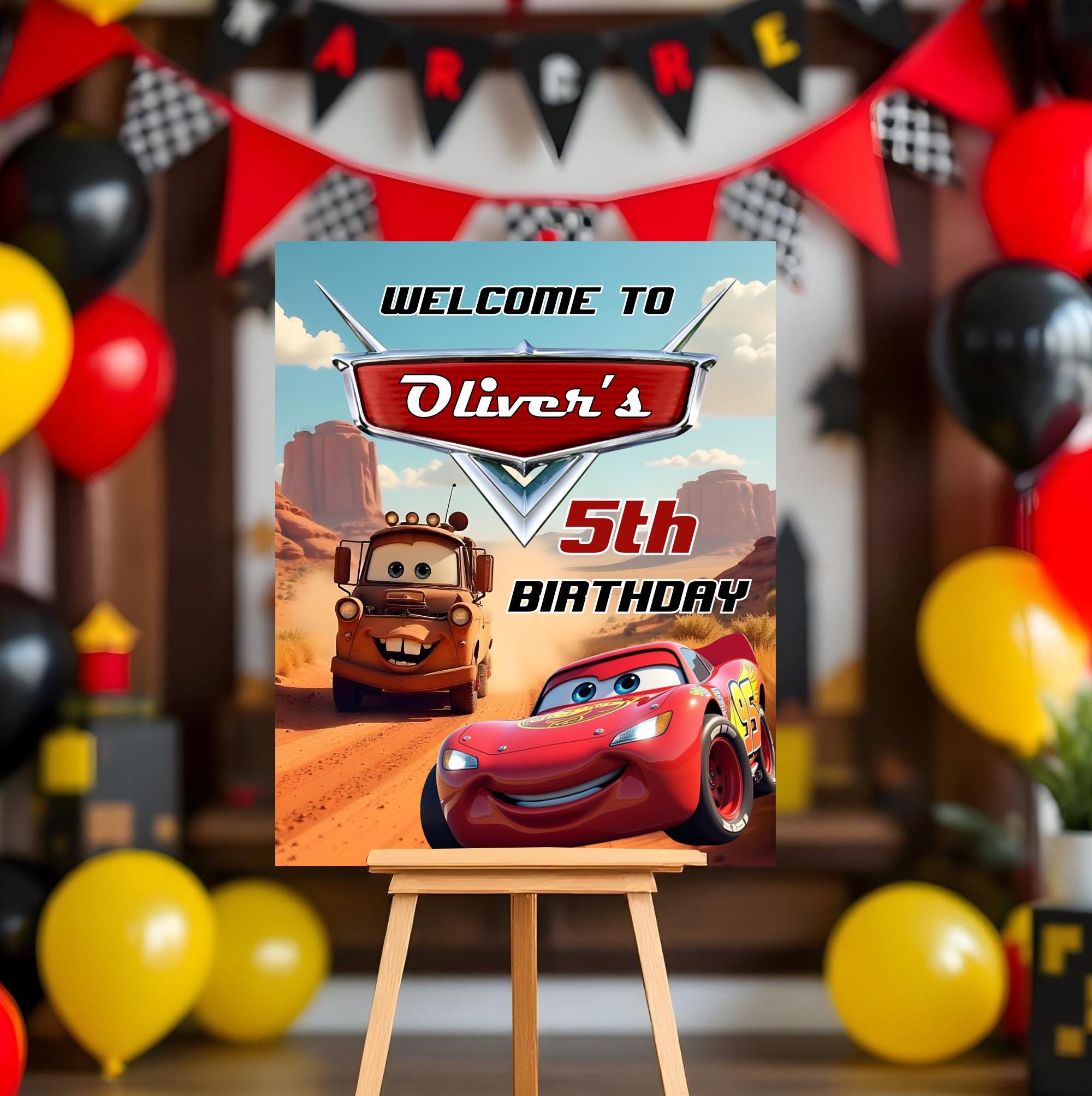 Cars Birthday Welcome Sign: Lightning Mcqueen & Mater (instant Download ...