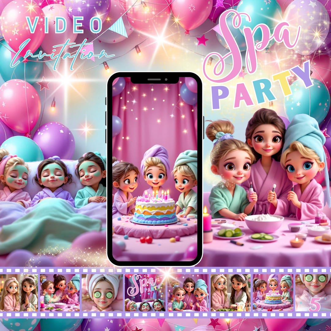 Spa Party Birthday Video Invitation: Animated Pamper Evite (MP4) - Etsy