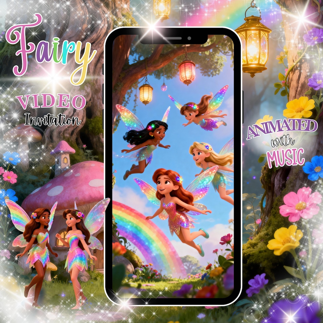 Fairy Birthday Video Invitation: Animated Mixed Race Fairies Party ...