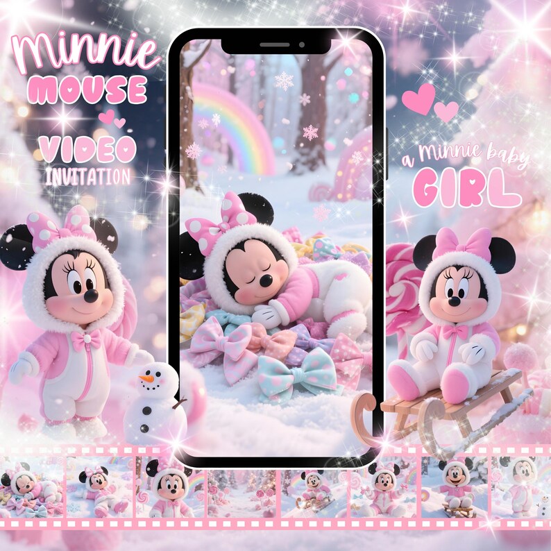Minnie Winter Baby Shower Video Invitation: Animated Girl Baby Evite ...