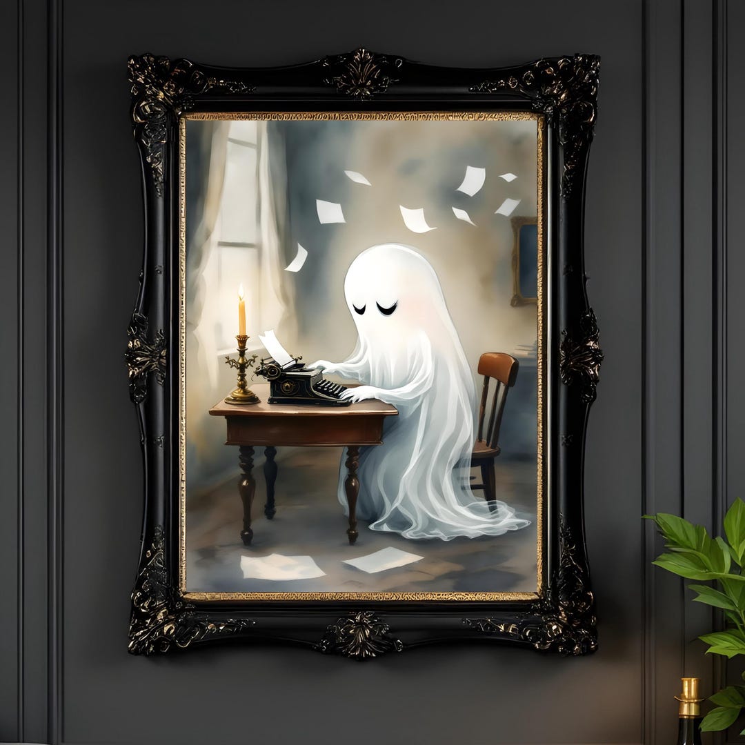 Cute Ghost Typing in an Office Wall Art Vintage Ghost Wall Art ...
