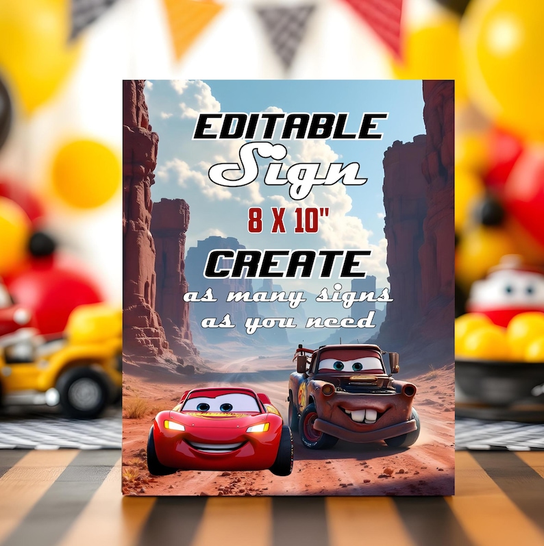 CARS Welcome Sign Instant DOWNLOAD Cars Birthday Welcome Sign Lightning ...