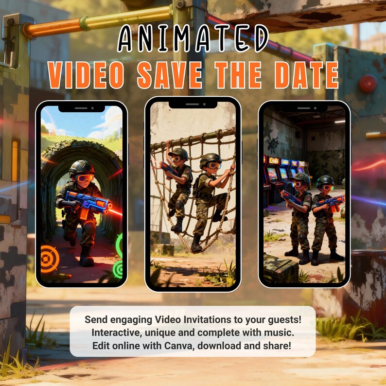 Army Laser Tag Arcade Birthday Video Invitation | Military Gamer Party ...