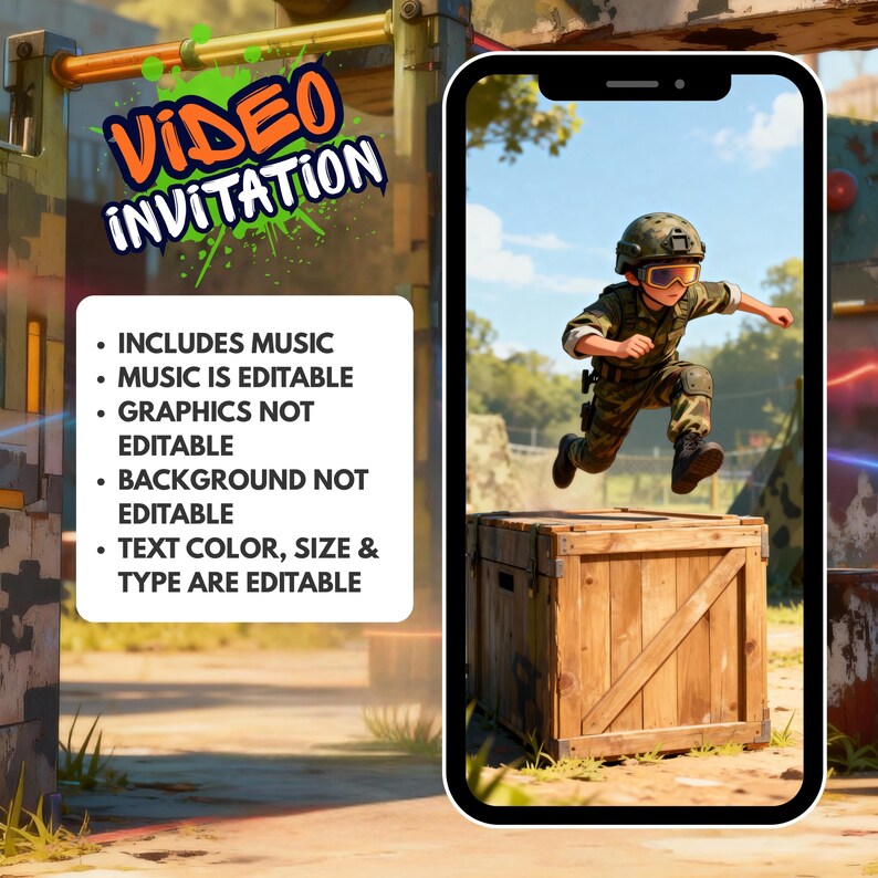 Army Laser Tag Arcade Birthday Video Invitation | Military Gamer Party ...