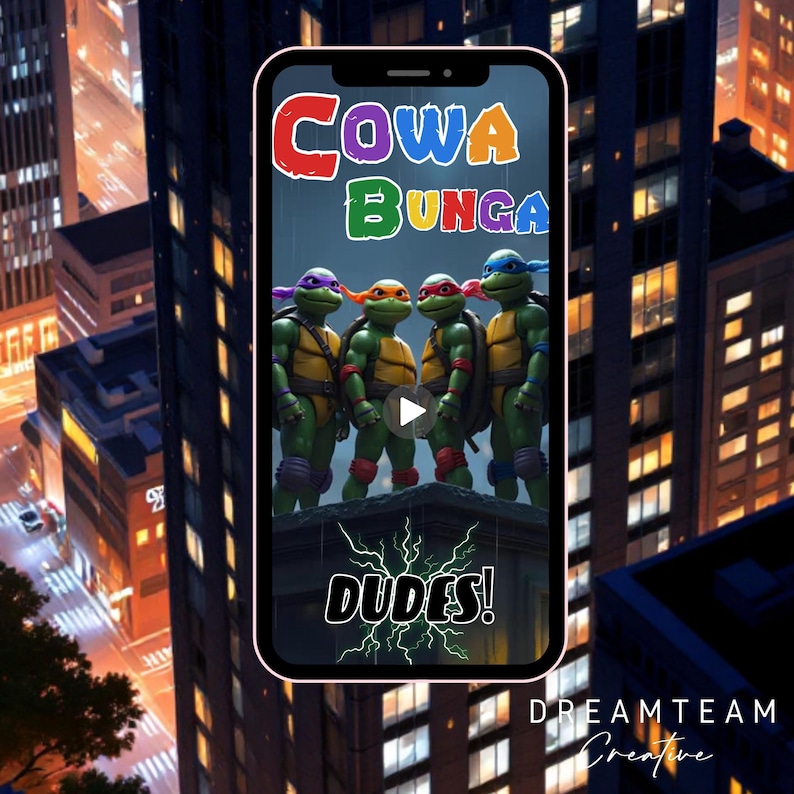 NINJA TURTLES Birthday Video Invitation: Animated Cowabunga Party Evite ...
