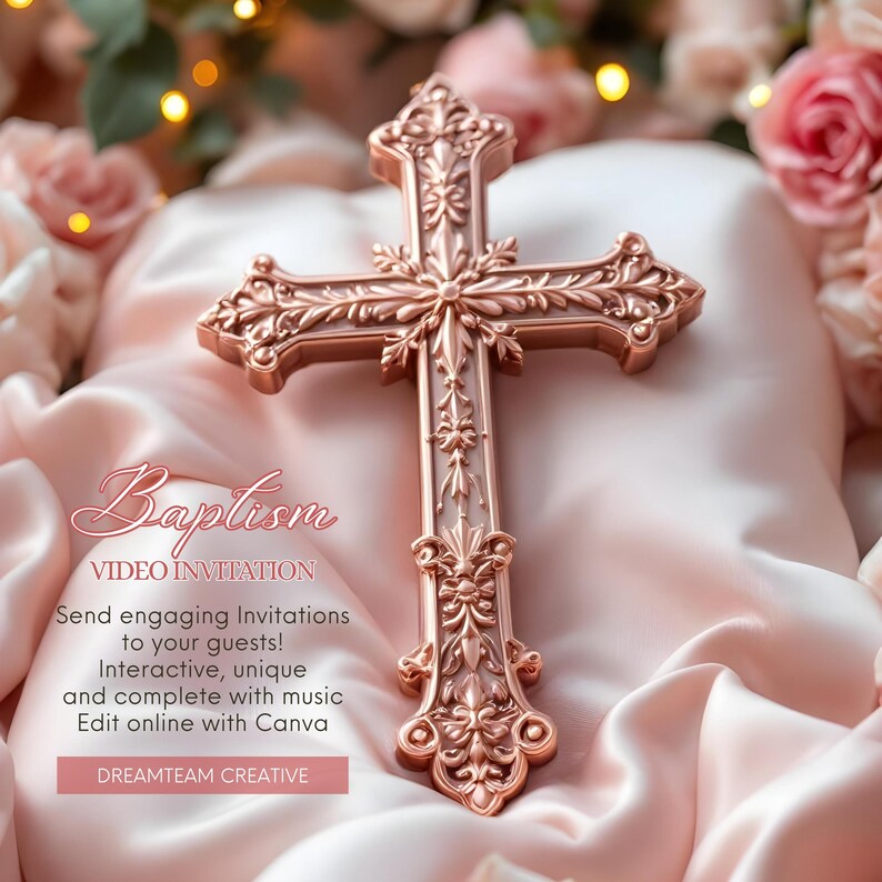 Baptism Video Invitation Blush Pink Rose: Animated Floral Christening ...