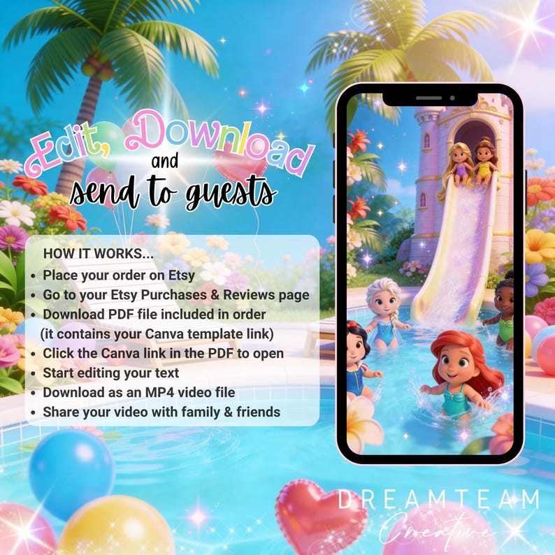 Little Princess Pool Party Video Invitation Animated Baby Princesses ...