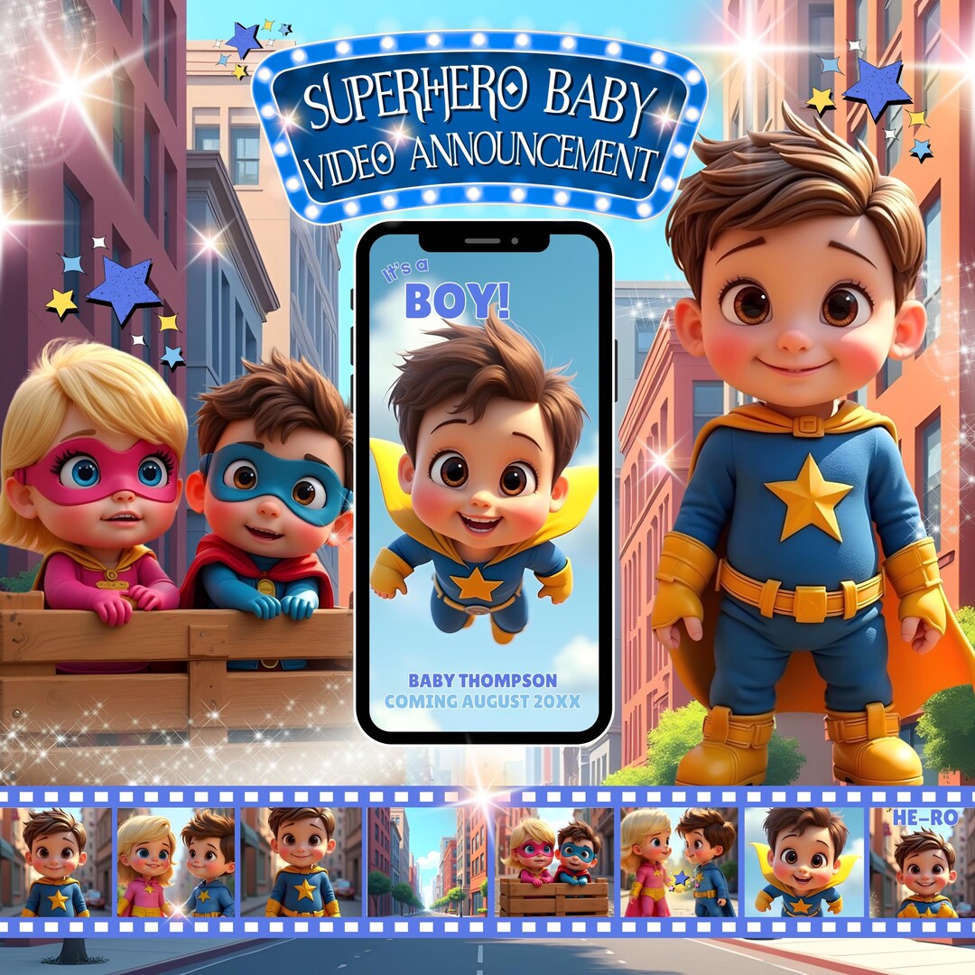 Superhero Baby Gender Reveal Video Announcement: It's a Boy (animated ...