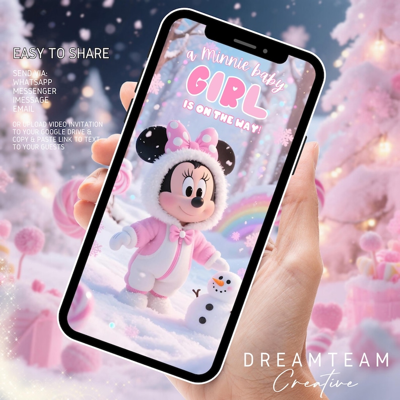 Minnie Winter Baby Shower Video Invitation: Animated Girl Baby Evite ...