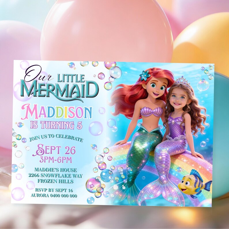 Little Mermaid Birthday Invitation Princess Ariel Party Invite With ...