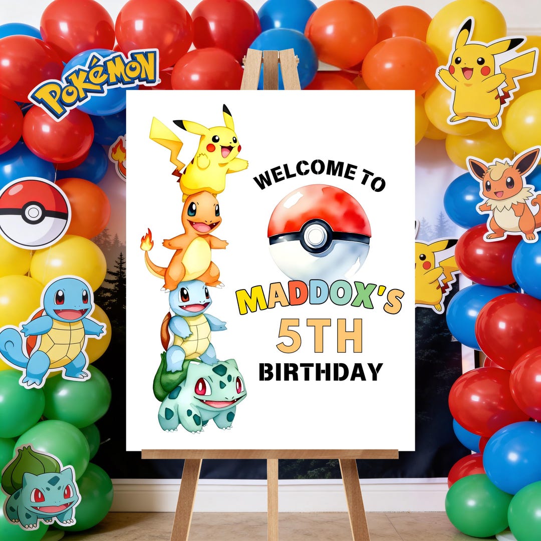 Pokemon Birthday Welcome Sign Editable Pikachu Party Banner Digital ...