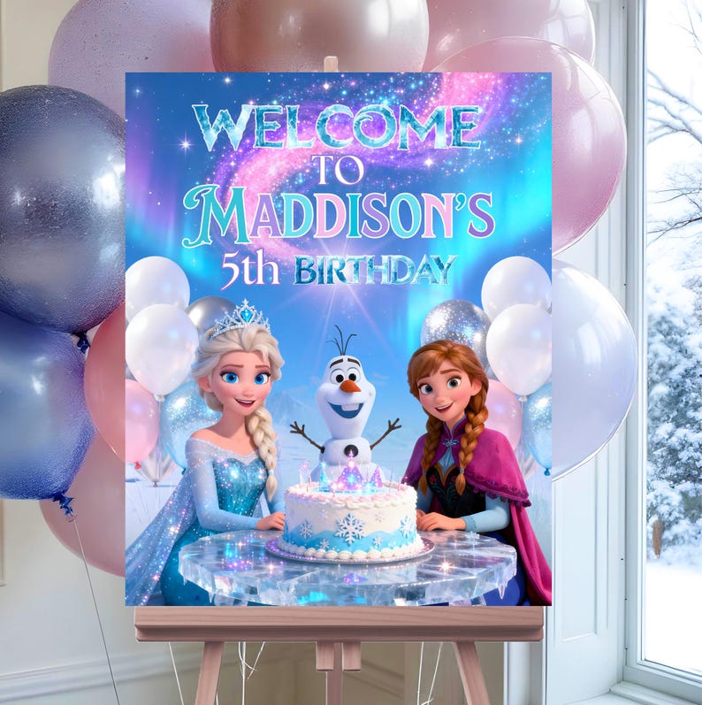Frozen Birthday Welcome Sign: Princess Elsa Party Decor (instant ...