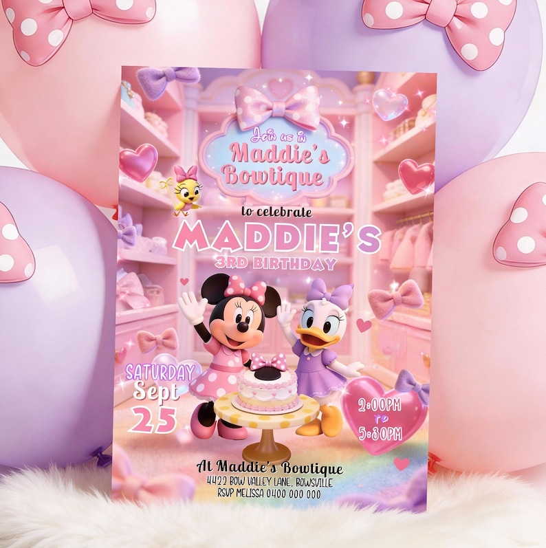 Minnie Bowtique Birthday Invitation Editable Daisy Duck Invite Digital ...