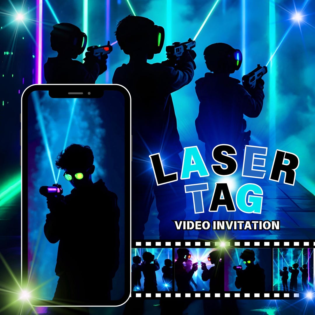 Neon Laser Tag Video Invitation: Editable Animated Glow Laser Party ...