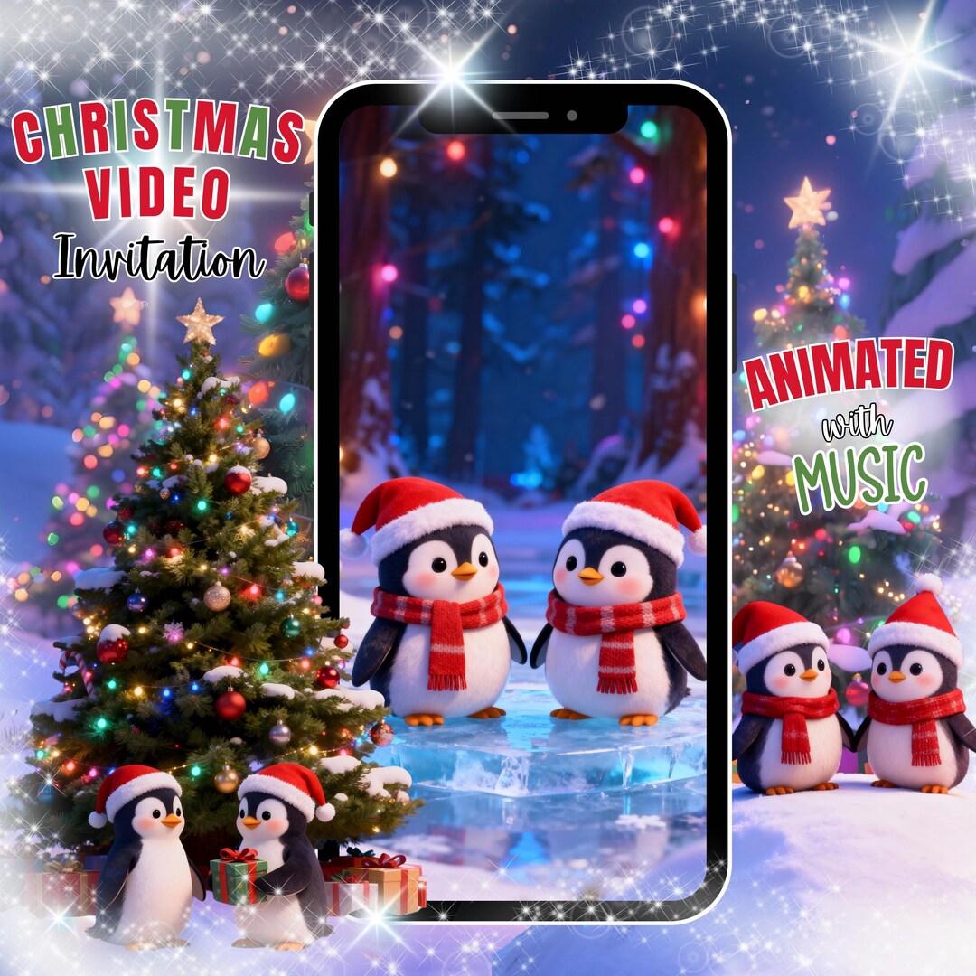 Animated Penguin CHRISTMAS PARTY VIDEO Invitation | Winter Wonderland ...