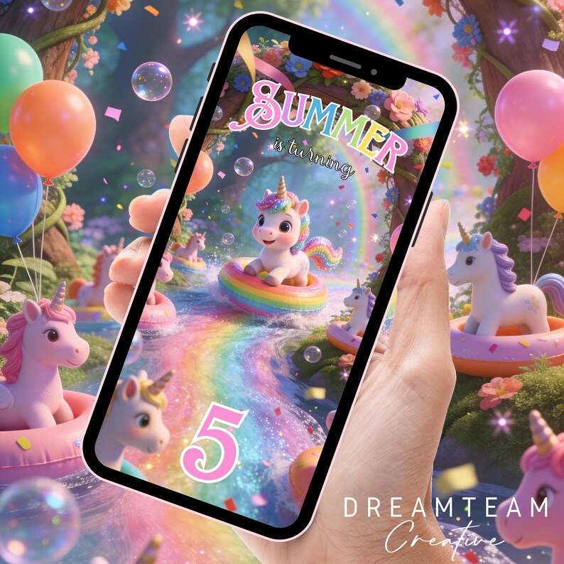 Rainbow Unicorn Birthday Video Invitation: Animated Pony Party Evite ...