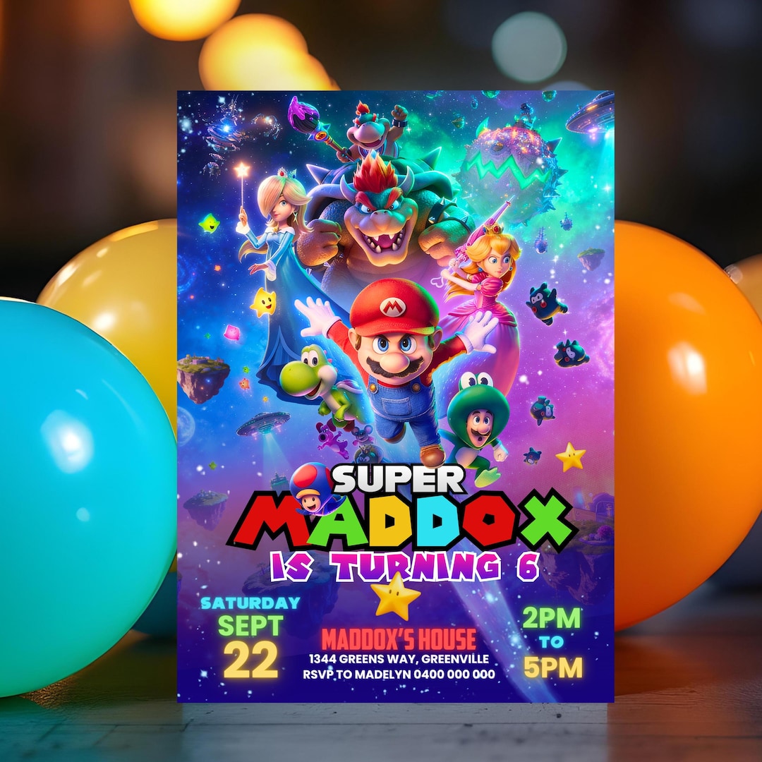 Super Mario Galaxy Birthday Invitation Editable Luigi Space Party ...