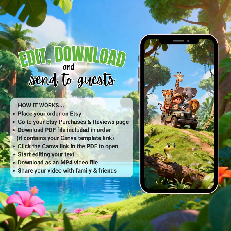 Safari Birthday Video Invitation: Animated Jungle Jeep Boy Party Evite ...