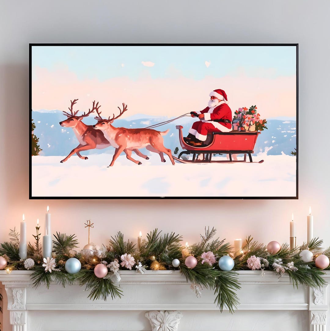 Christmas Santa Sleigh TV Frame Art Instant Download Santa Wall Art ...