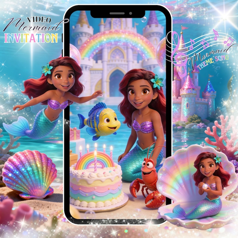 African American Princess Ariel Video Birthday Invitation: Animated ...