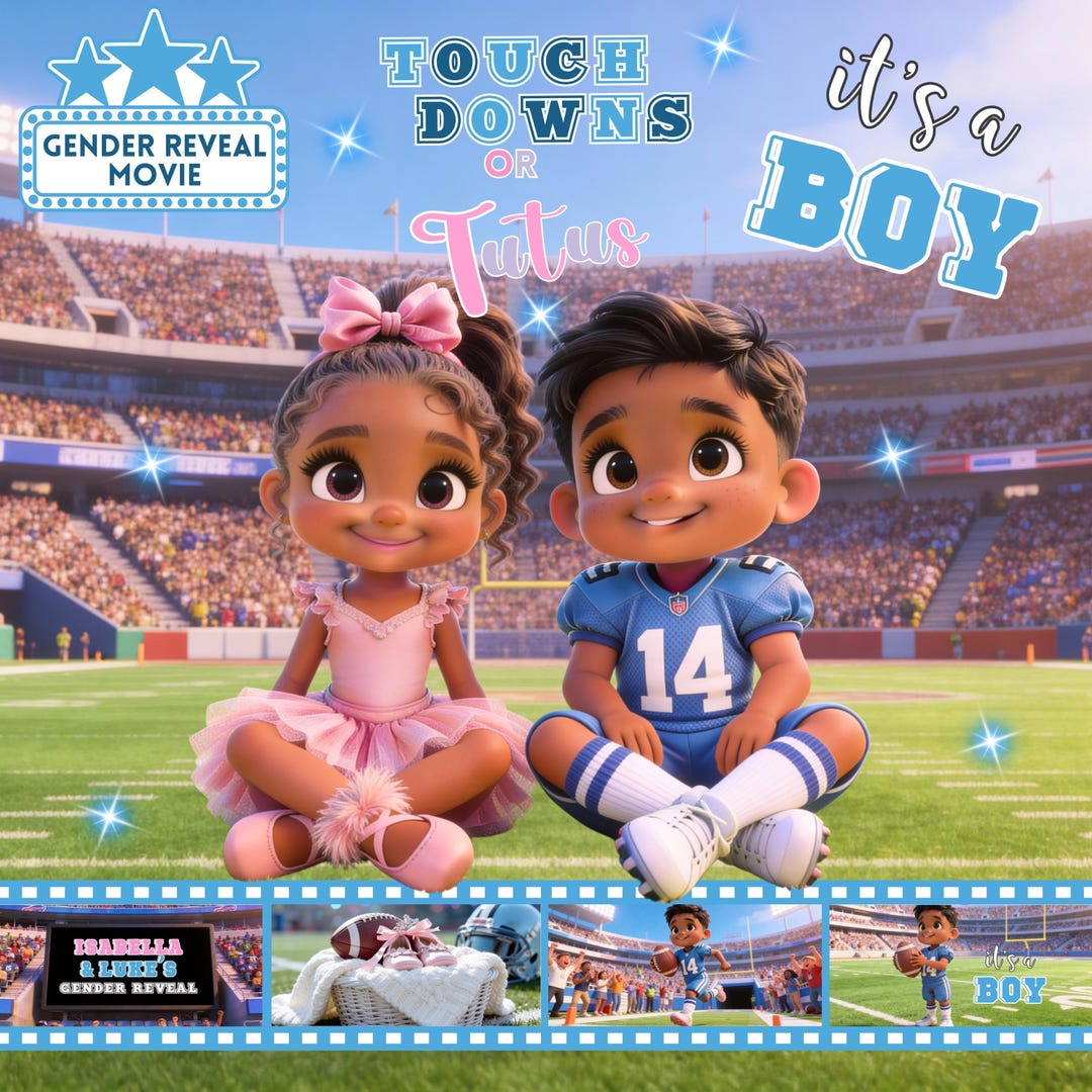 Touchdowns or Tutus Gender Reveal Movie BOY Football NFL Hispanic Baby ...