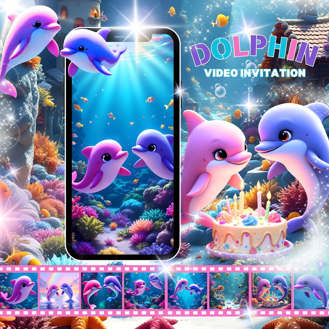 DOLPHIN PARTY INVITATION Dolphin Video Invitation Digital Dolphin ...