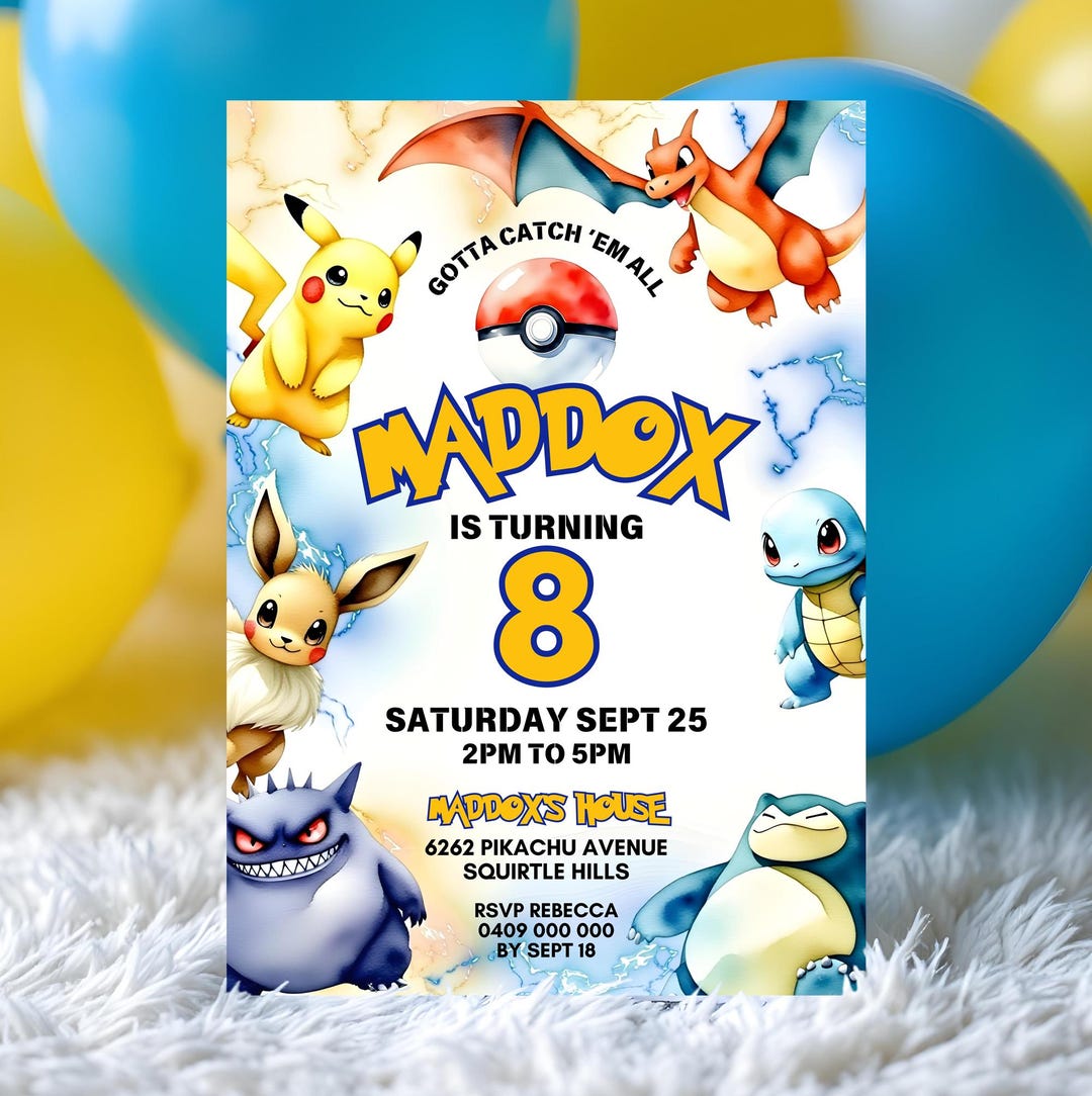 Pokemon Birthday Party Invitation: Editable Pikachu Invite Template ...