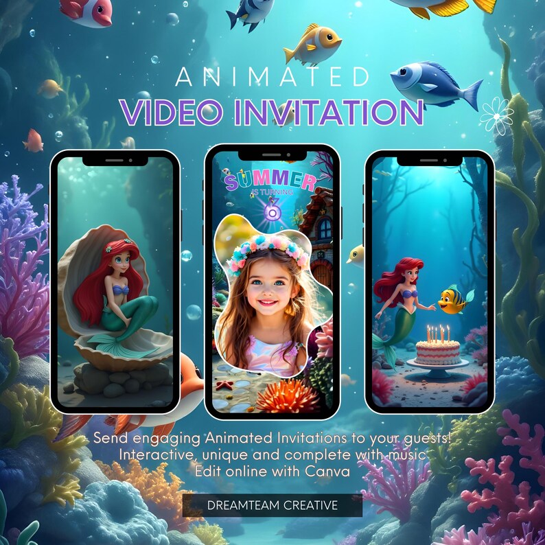 Little Mermaid Photo Video Invitation: Animated Princess Ariel Under ...