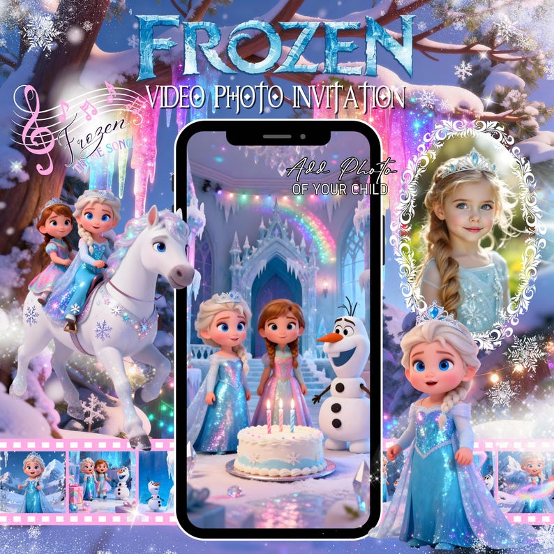 Frozen Birthday Video Invitation | Baby Princess Elsa Photo Invite ...