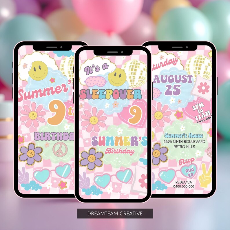 Retro Sleepover Video Invitation: Preppy, Smiley Face, Slumber Party ...