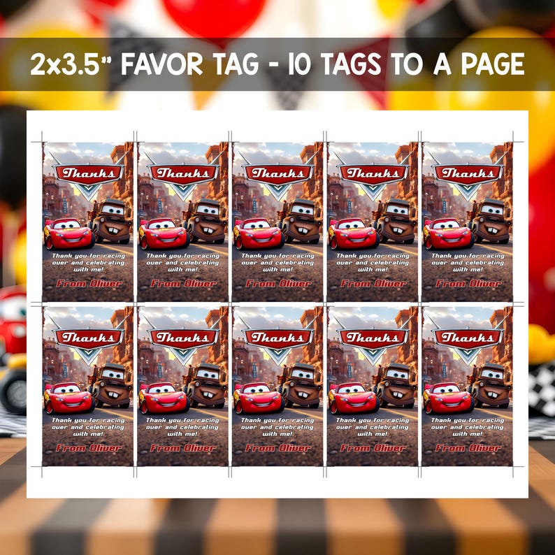 Editable Cars Birthday Favor Tags: Lightning Mcqueen, Mater Gift Tags ...