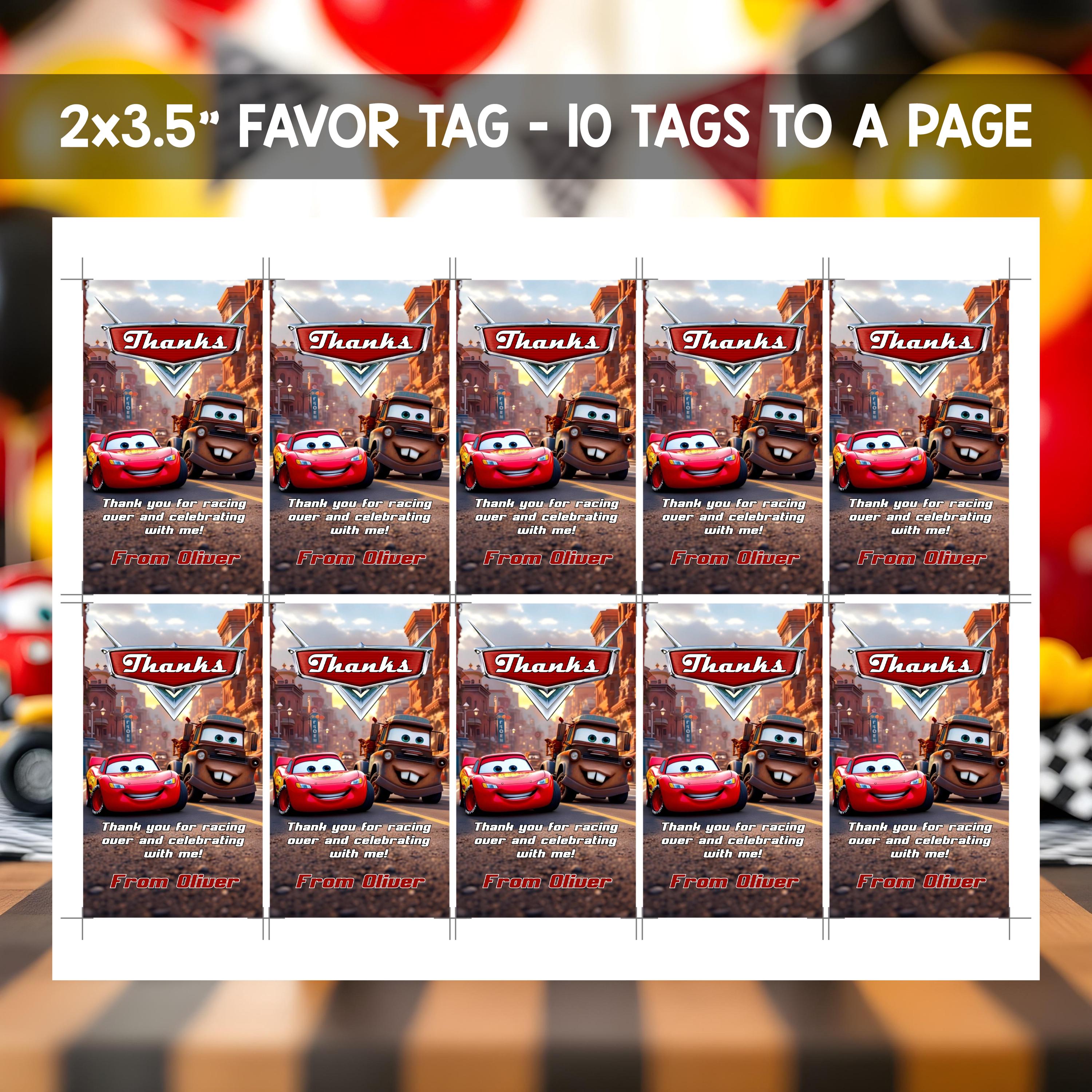 Editable Cars Birthday Favor Tags: Lightning Mcqueen, Mater Gift Tags ...