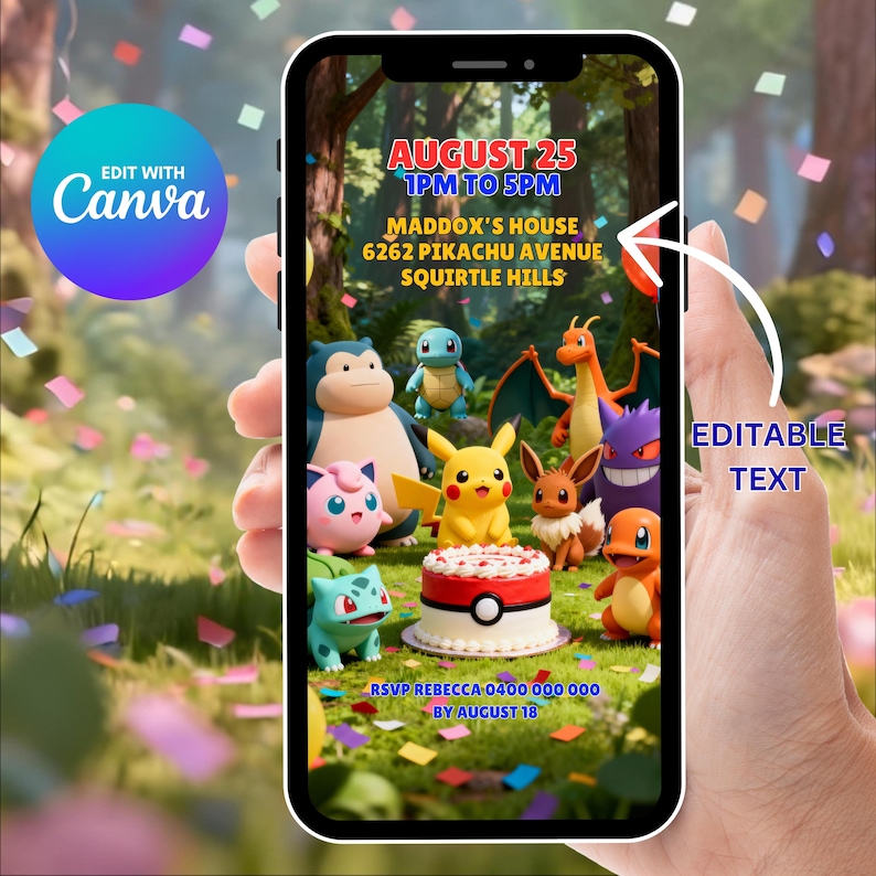 POKEMON Video Photo Invitation | Ash Ketchum Invite | Editable Pikachu ...