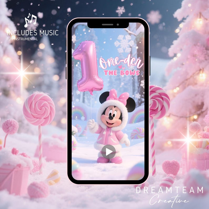Minnie Winter Onederland Video Invitation: Animated Girl First Birthday ...